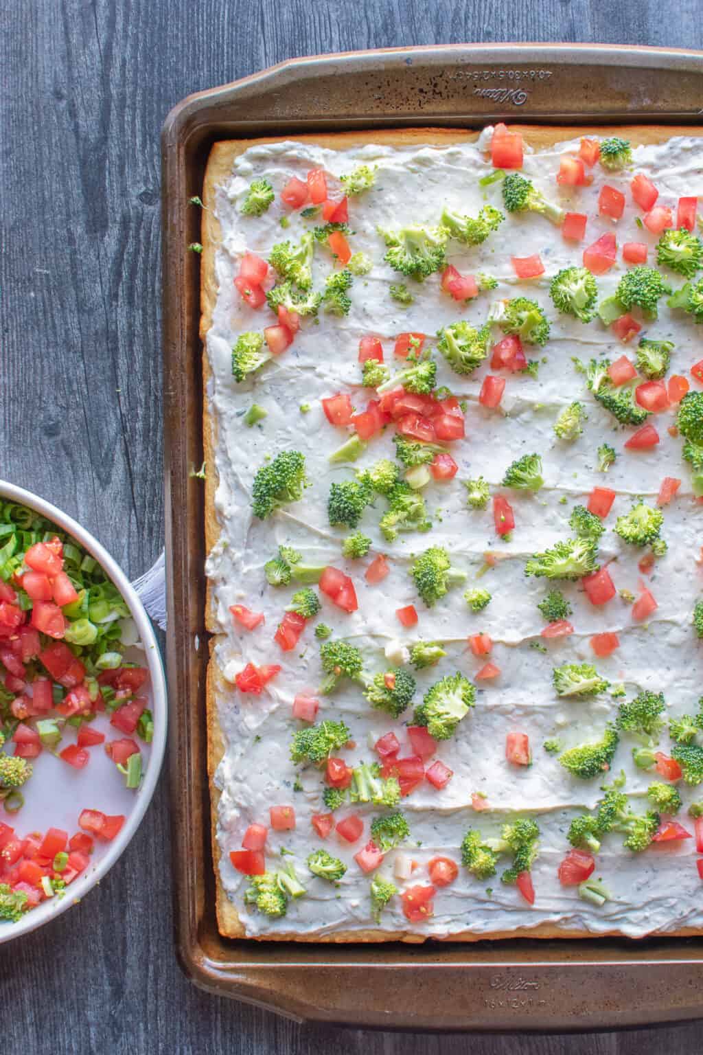 Classic Cold Crescent Roll Veggie Pizza - A Sprinkle and A Splash