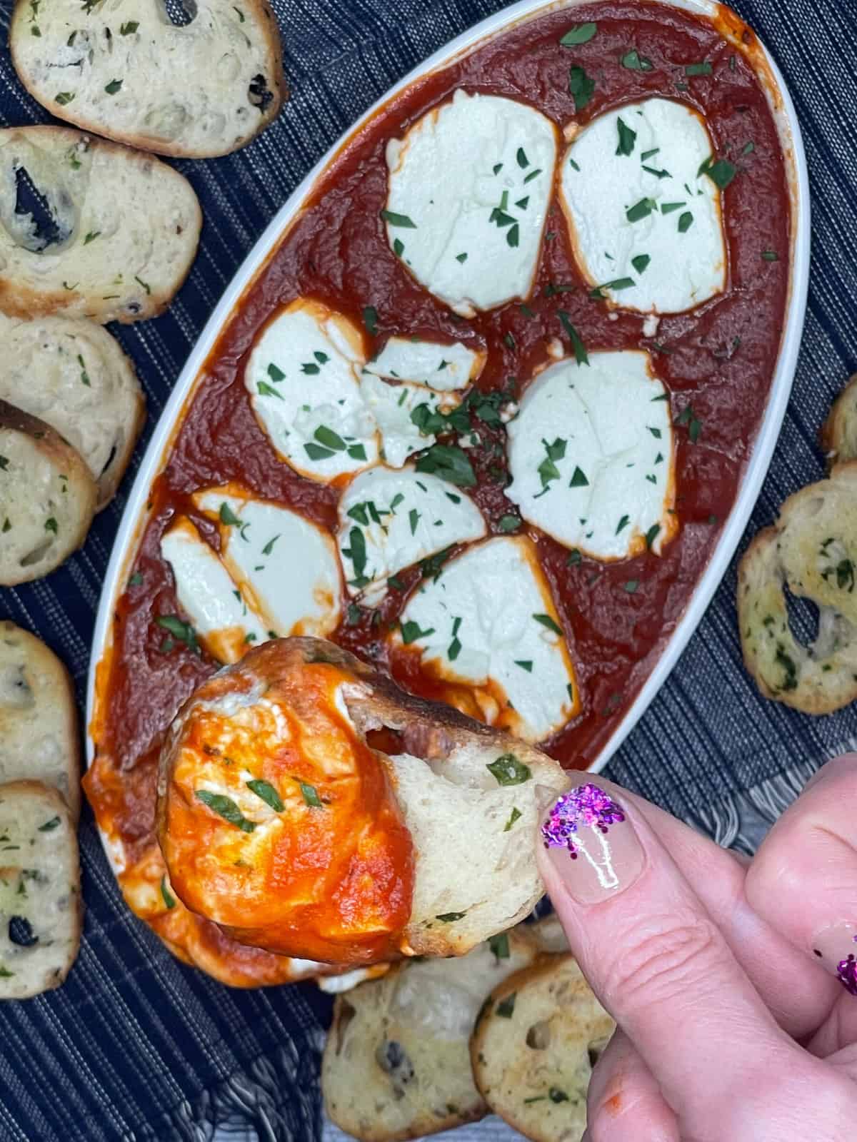 Baked Goat Cheese Dip With Marinara A Sprinkle And A Splash