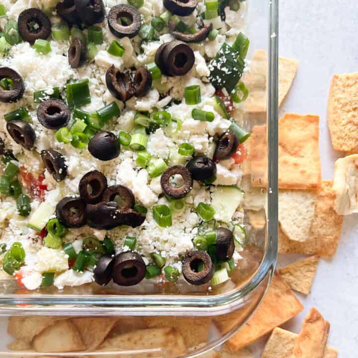 Greek 7 Layer Dip with Hummus - A Sprinkle and A Splash