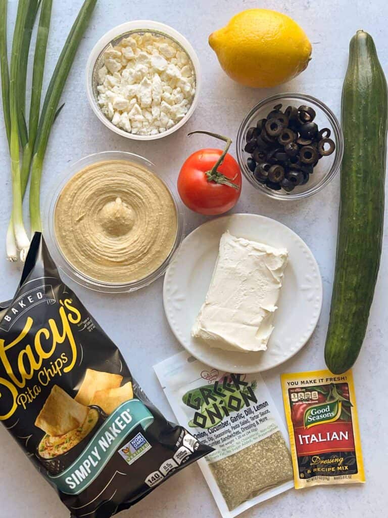Greek 7 Layer Dip with Hummus - A Sprinkle and A Splash