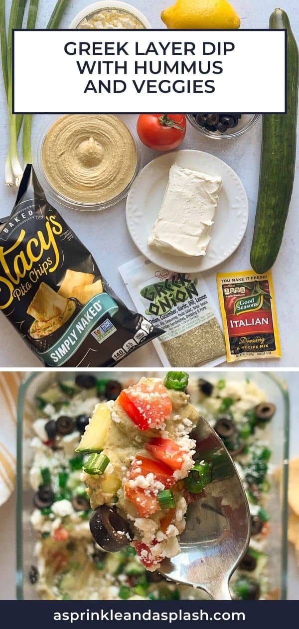 Greek 7 Layer Dip with Hummus - A Sprinkle and A Splash