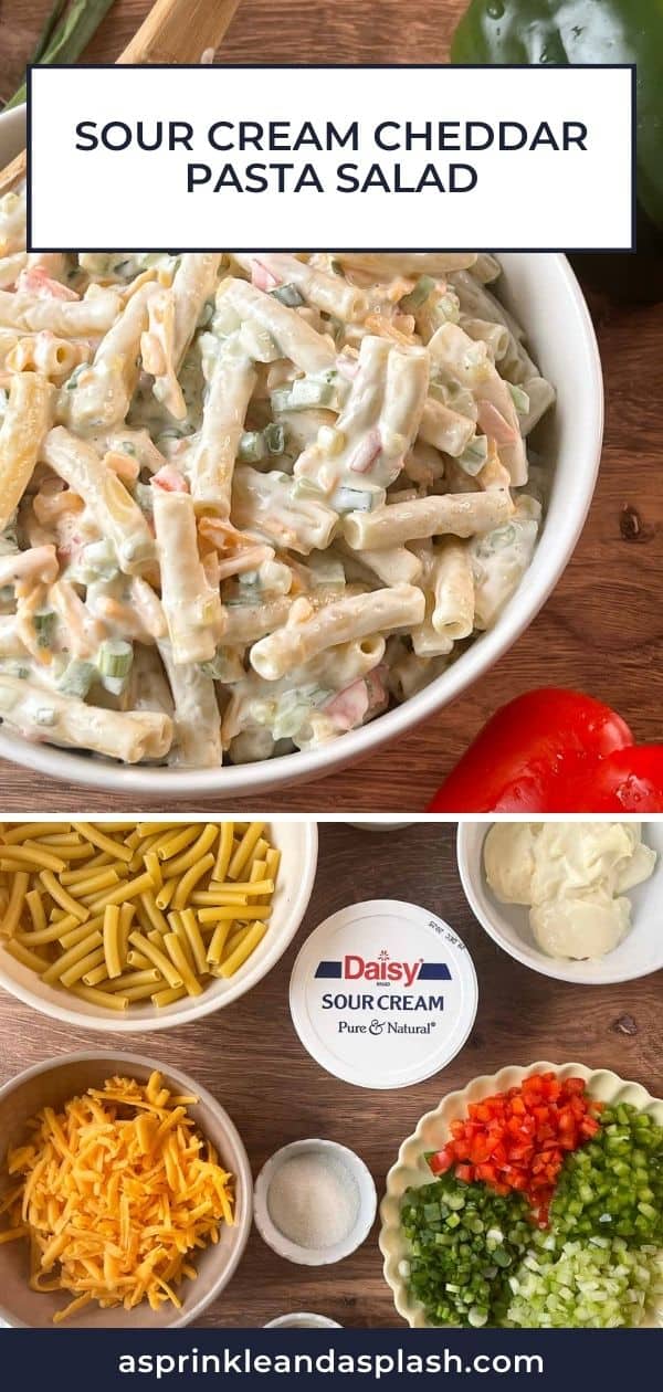 Sour Cream Cheddar Macaroni Salad - A Sprinkle and A Splash